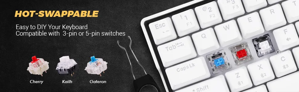 KEMOVE DK61 Wireless 60% Mechanical Gaming Keyboard, Bluetooth 5.1 Hot ...